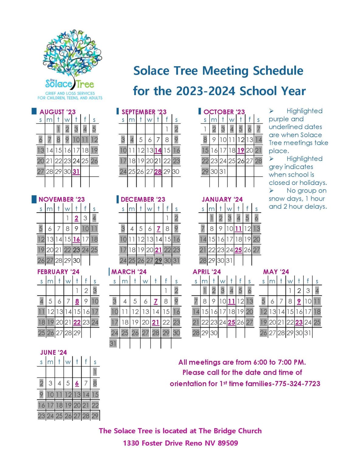 Schedule - The Solace Tree